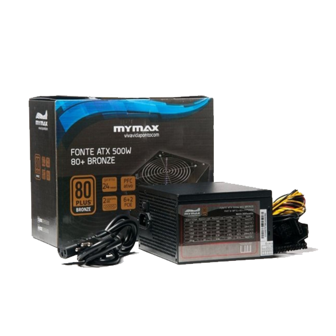 Fonte De Alimentação Mymax Atx 500w 80 Bronze Pfc Ativo Bivolt 115v